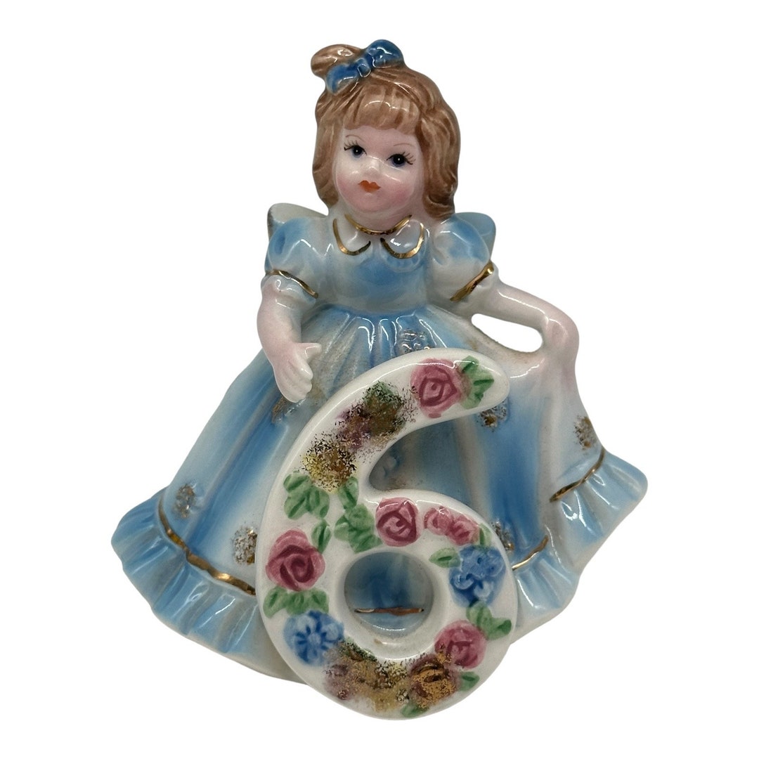 Vintage Geo Z Lefton Figurine 6th Birthday Girl Blue Dress 4” Tall 1990 ...