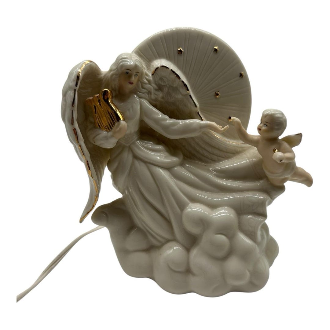 Vintage Angel Cherub Night Light~ivory Gold~porcelain~nursery Lamp ...