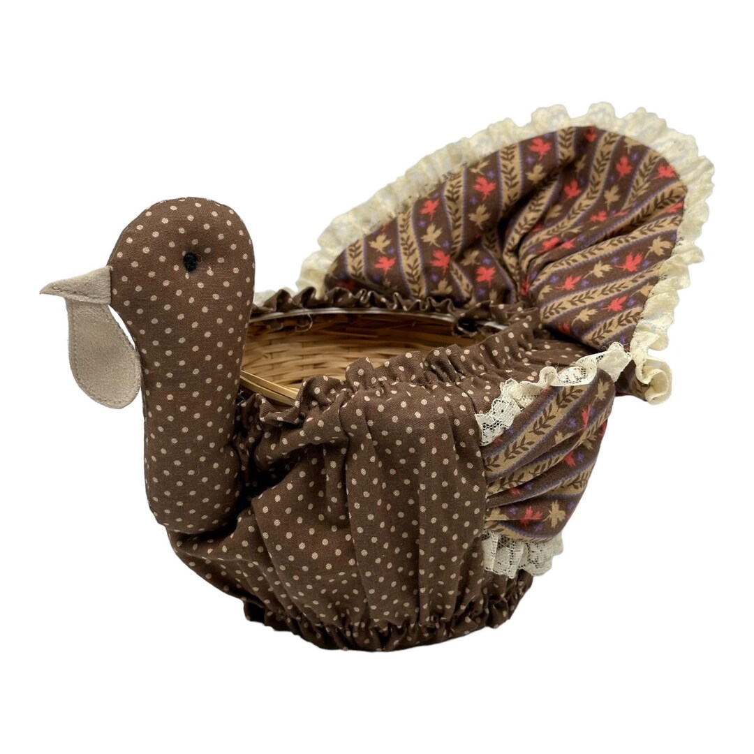 Vintage Avon Gift Collection Festive Turkey Basket Thanksgiving Bamboo ...