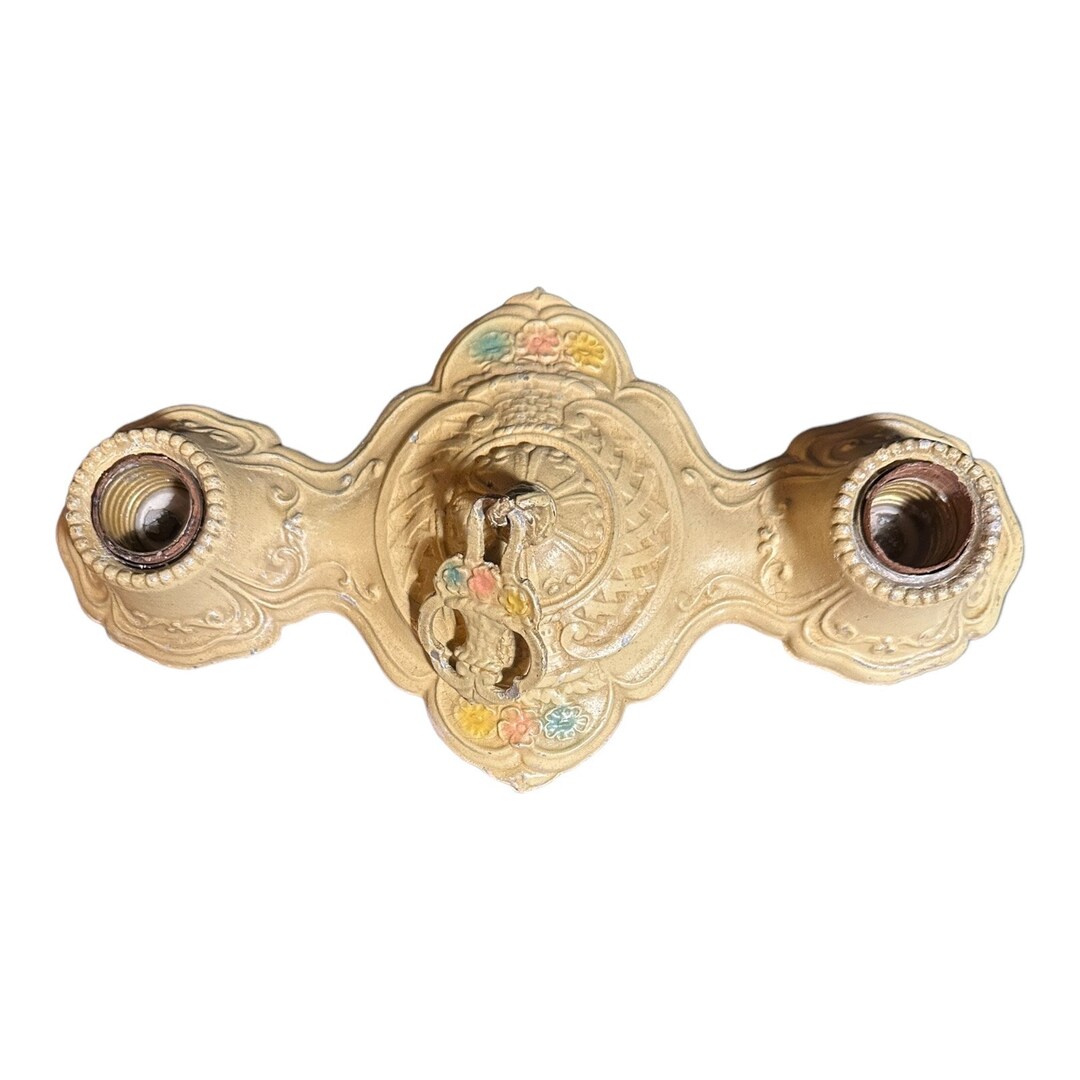 Vintage Cast Metal Art Deco Ceiling Light Fixture W/ Finial Flush Mount ...