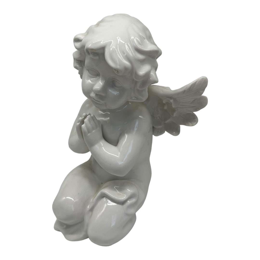 Vintage Heavy Large Glossy White Ceramic Angel Figurine 11” Tall Wings ...