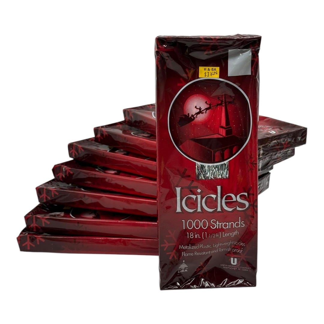 8 Vintage Christmas Icicles Tinsel Boxes of 1000 Each 18" Strands Union ...