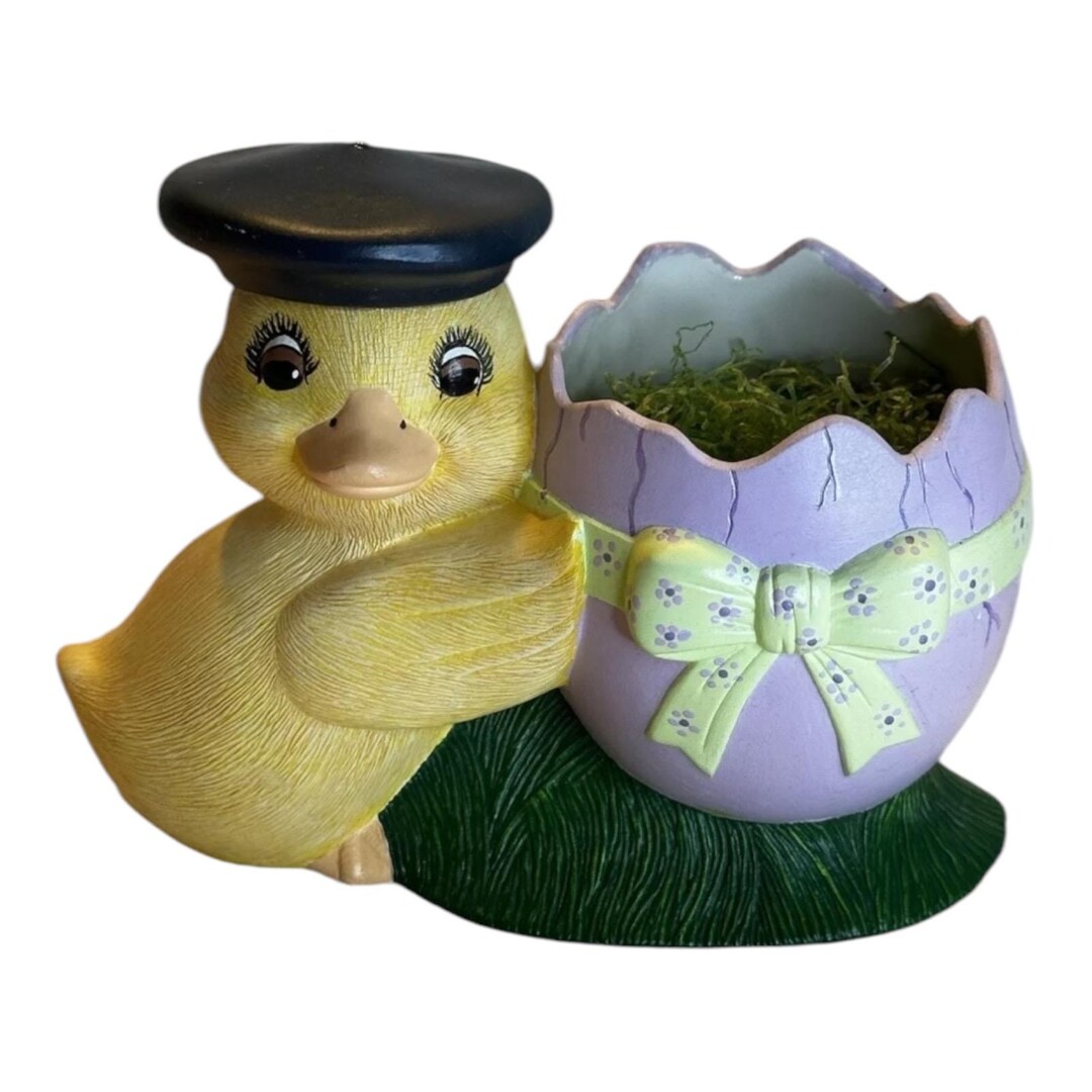 Vintage Easter Chick Holding Decorated Egg Candy Dish Hand-painted ...