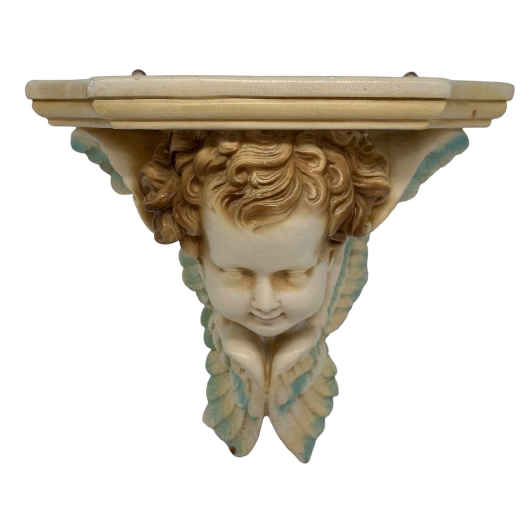 Vintage 1940’s Beautiful Chalkware Cherub Angel Wall Hanging Shelf ...