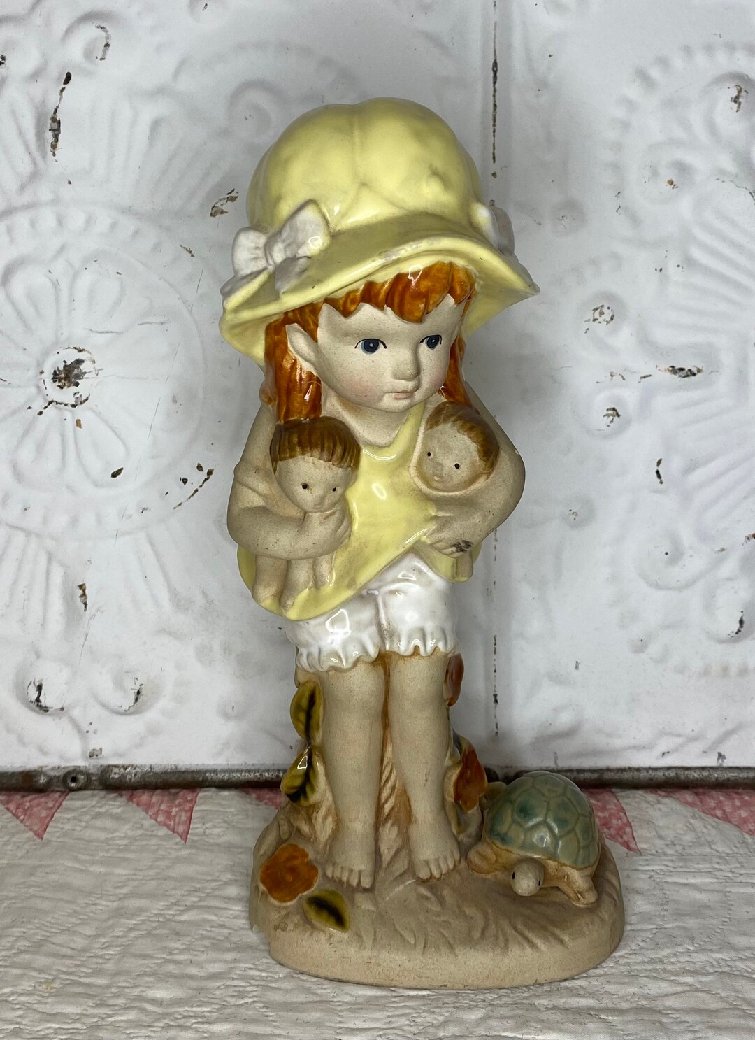 Vintage 1970’s Mann Pottery Japan Girl With Dolls and Turtle Figurine ...