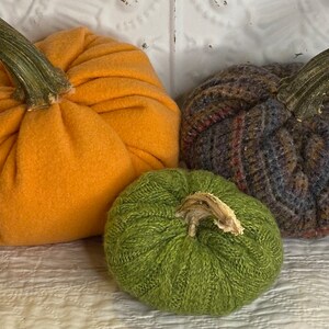 NEW Set of 3 Handmade Fall Autumn Wool & Sweater Fabric Pumpkins ...