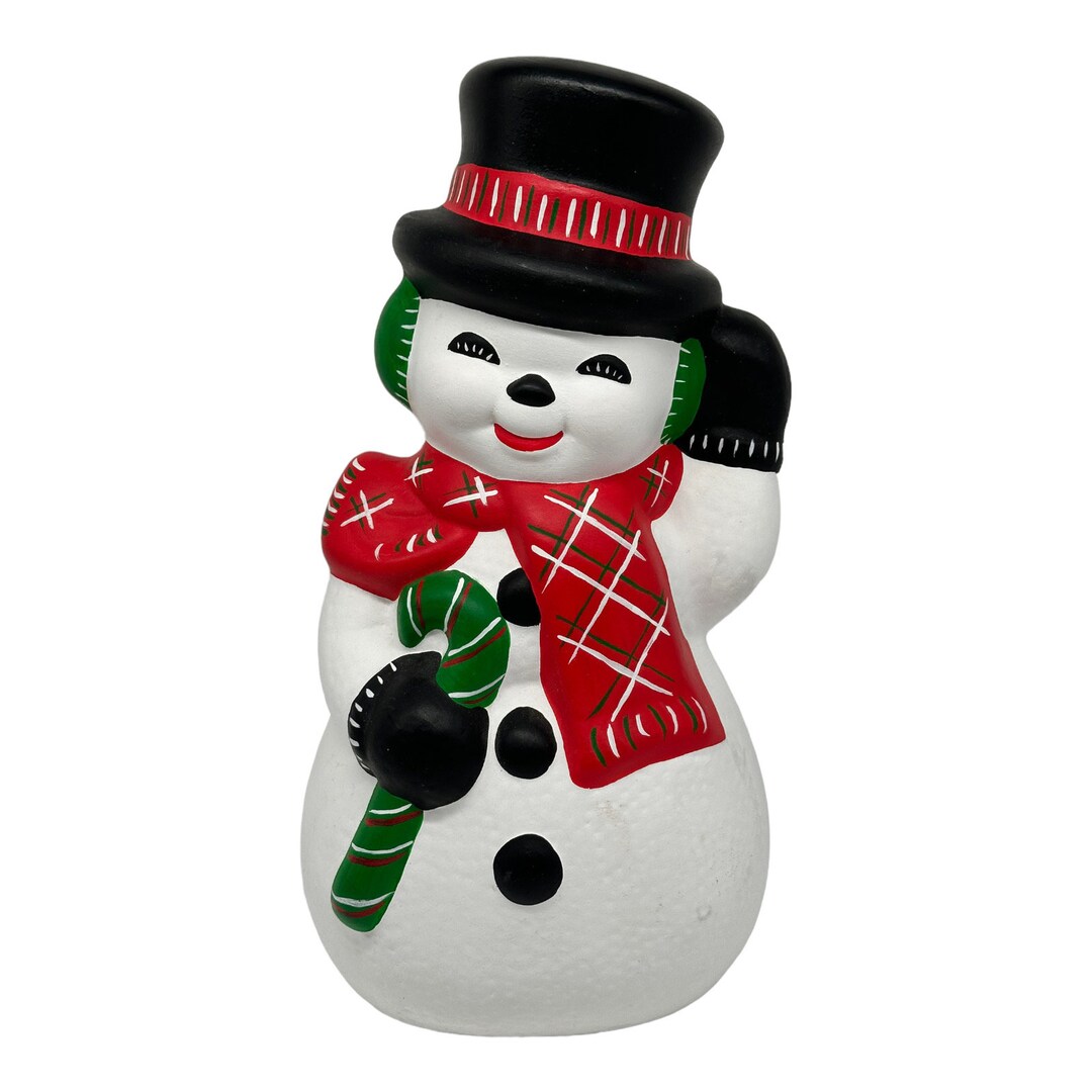 Vintage Ceramic Christmas Snowman Waving W/ Candy Cane 13 Hand Painted ...