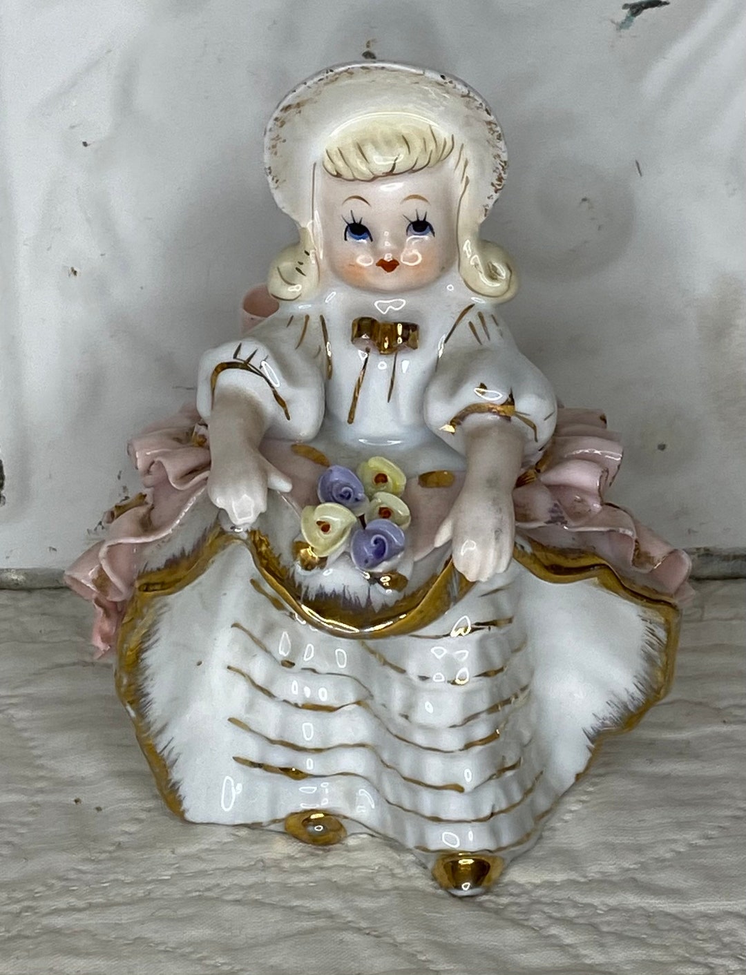 Vintage Geo Z Lefton China Bloomer Girl Gold Pink Figurine - Etsy