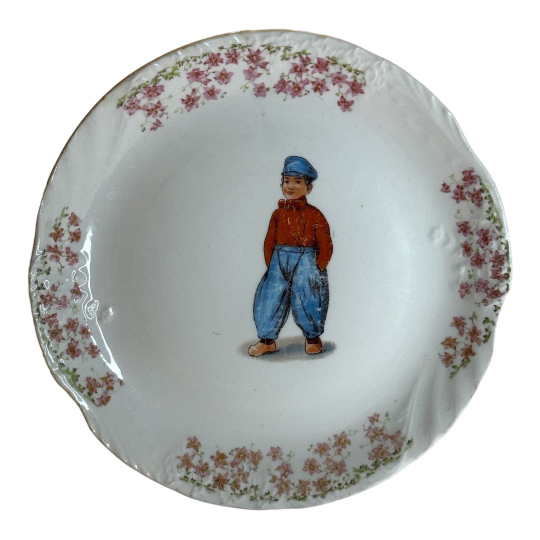 Vintage 9" Sevres Young Dutch Boy Plate Floral Embossed Edge - Etsy