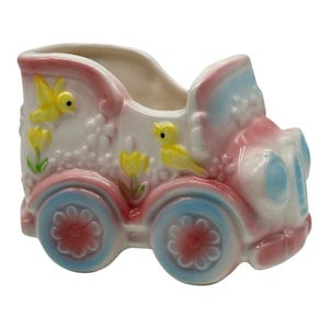 Vintage Relpo Japan Car With Yellow Birds Ceramic Baby Planter Pottery ...