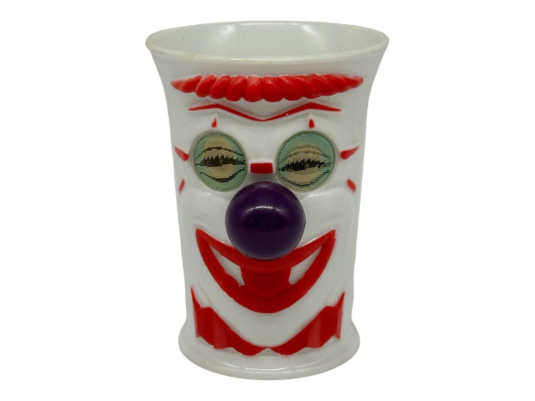 Vintage NOZO Drinking Cup Clown Face Hard Plastic Holographic Eyes Bozo ...