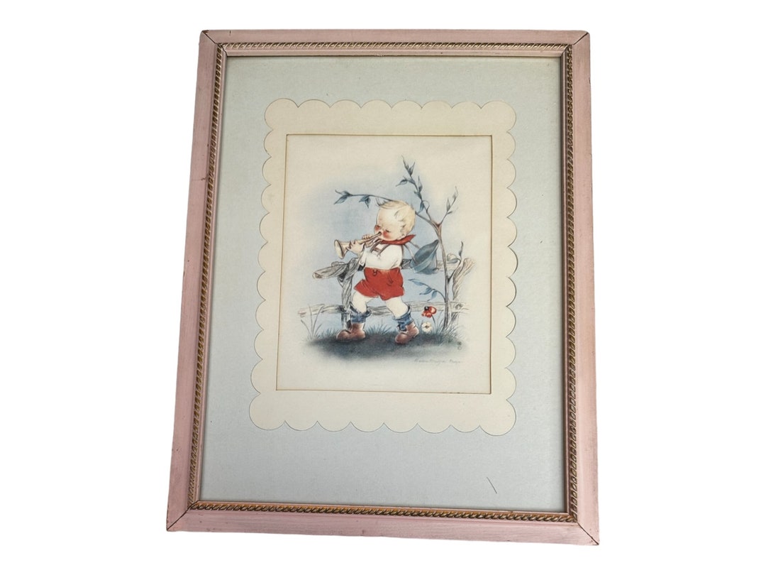 Vintage 1940s Marion Bradford Burgess Boy W/ Horn Pink Framed ...