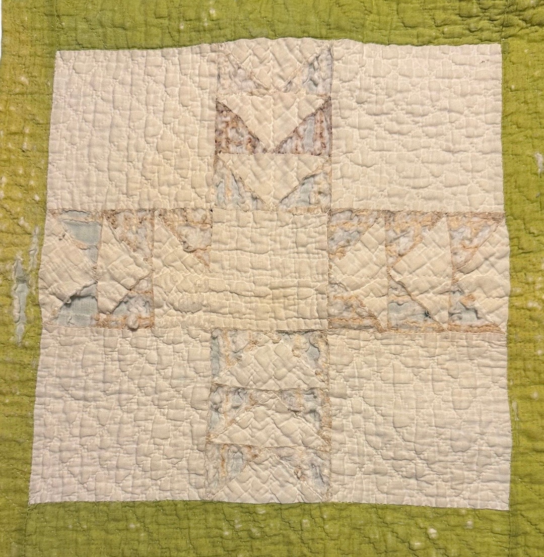 Vintage Cutter Quilt Piece 15 X 15 Nice Quilting Green Beige Etsy