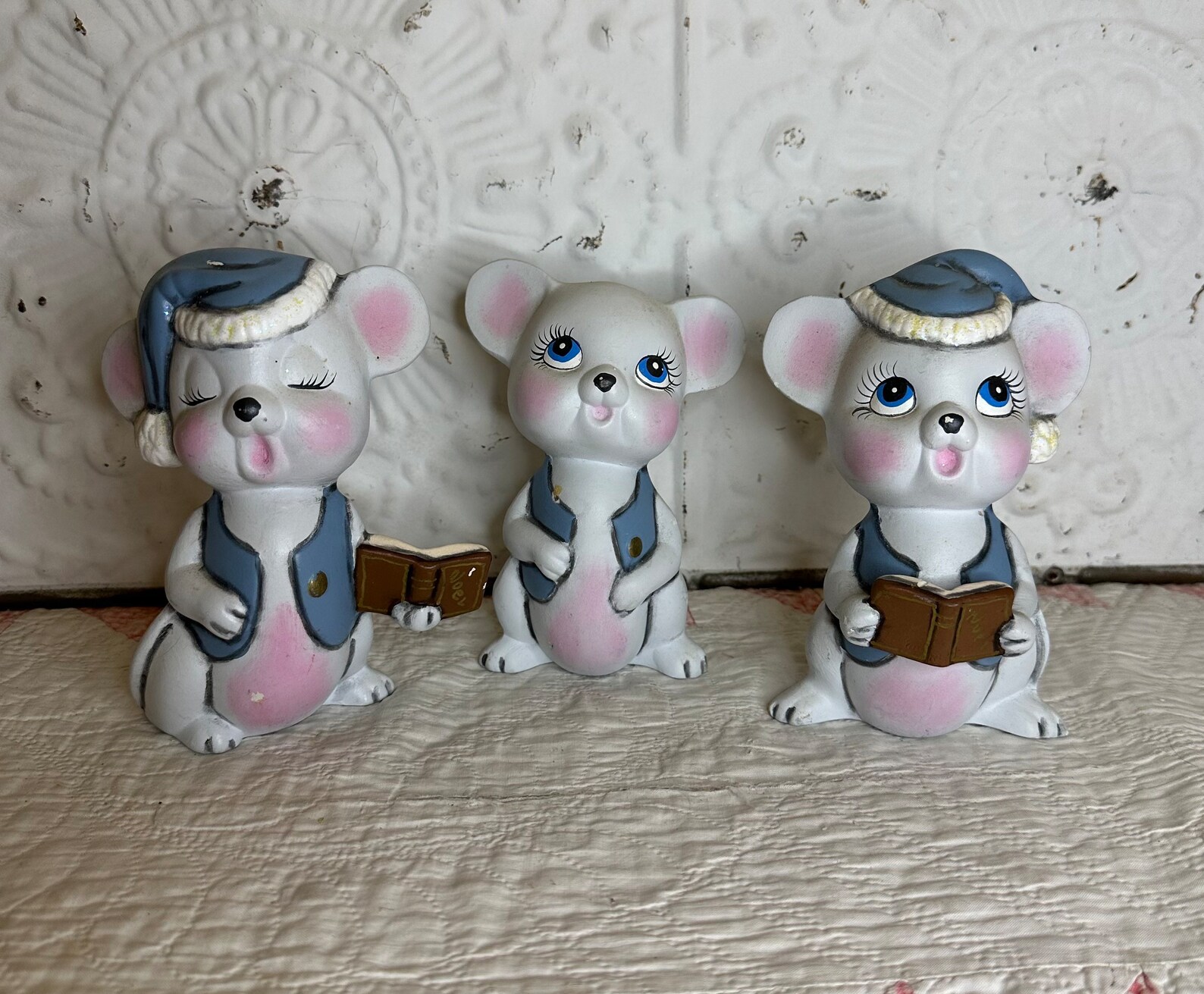 Vintage Set of 3 Ceramic Christmas Mice Caroler Figurines Hand - Etsy