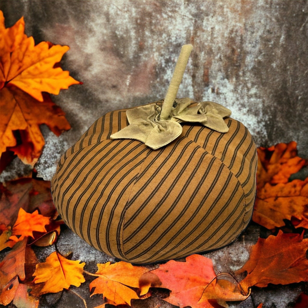 Vintage Lang Primitive Folk Art Halloween Fabric Striped Pumpkin With ...