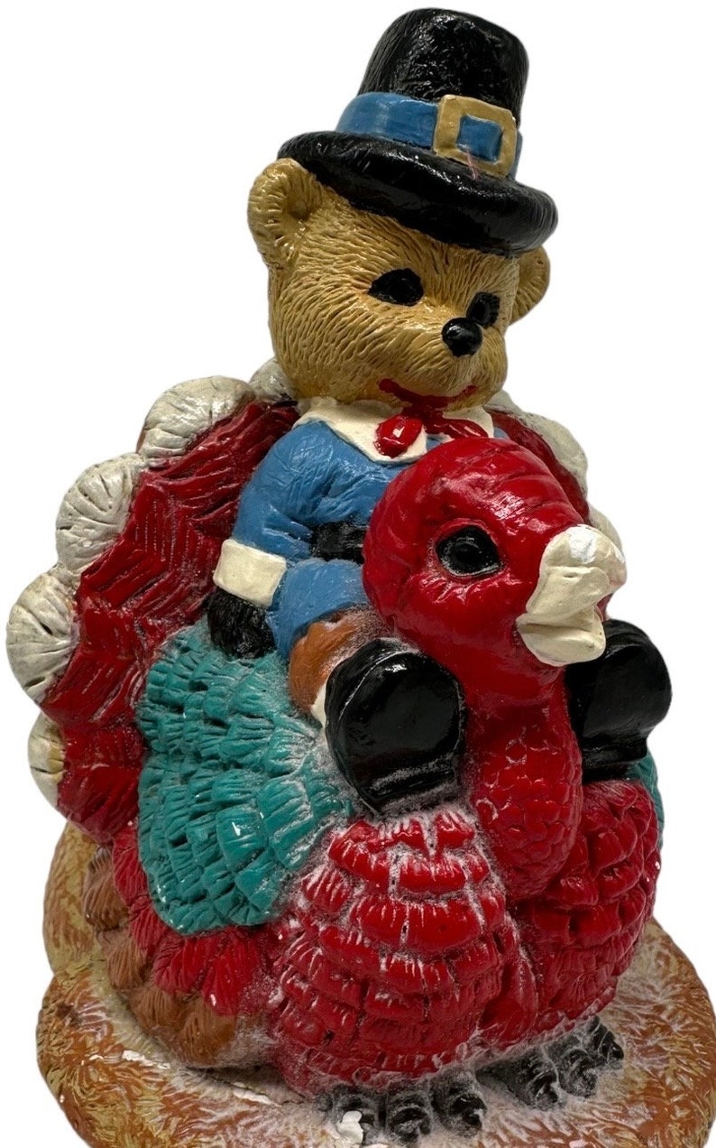 Vintage Thanksgiving Pilgrim Teddy Bear on Turkey Napkin Holder Ceramic ...