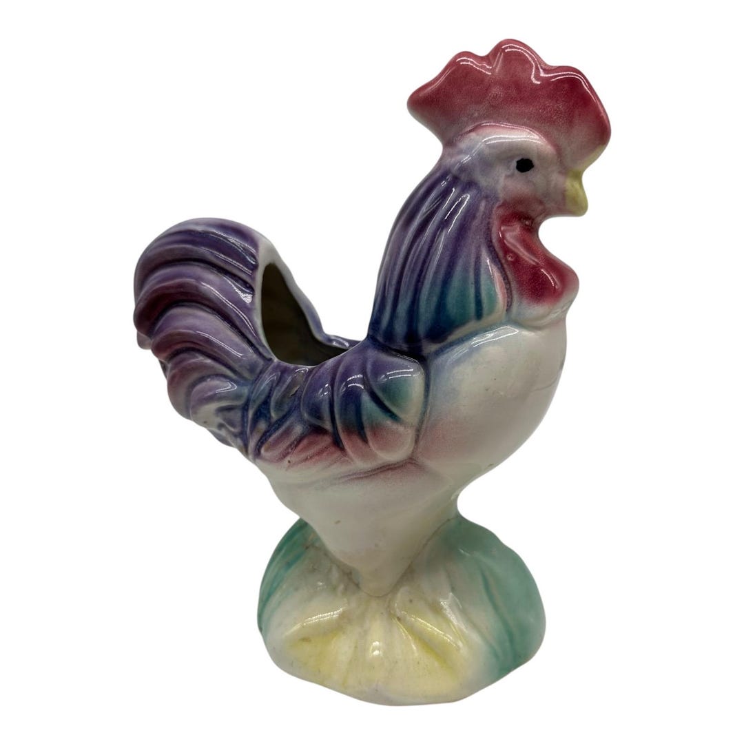 Vintage Rooster Chicken Planter Vase Ceramic Colorful Pastel Farmhouse ...