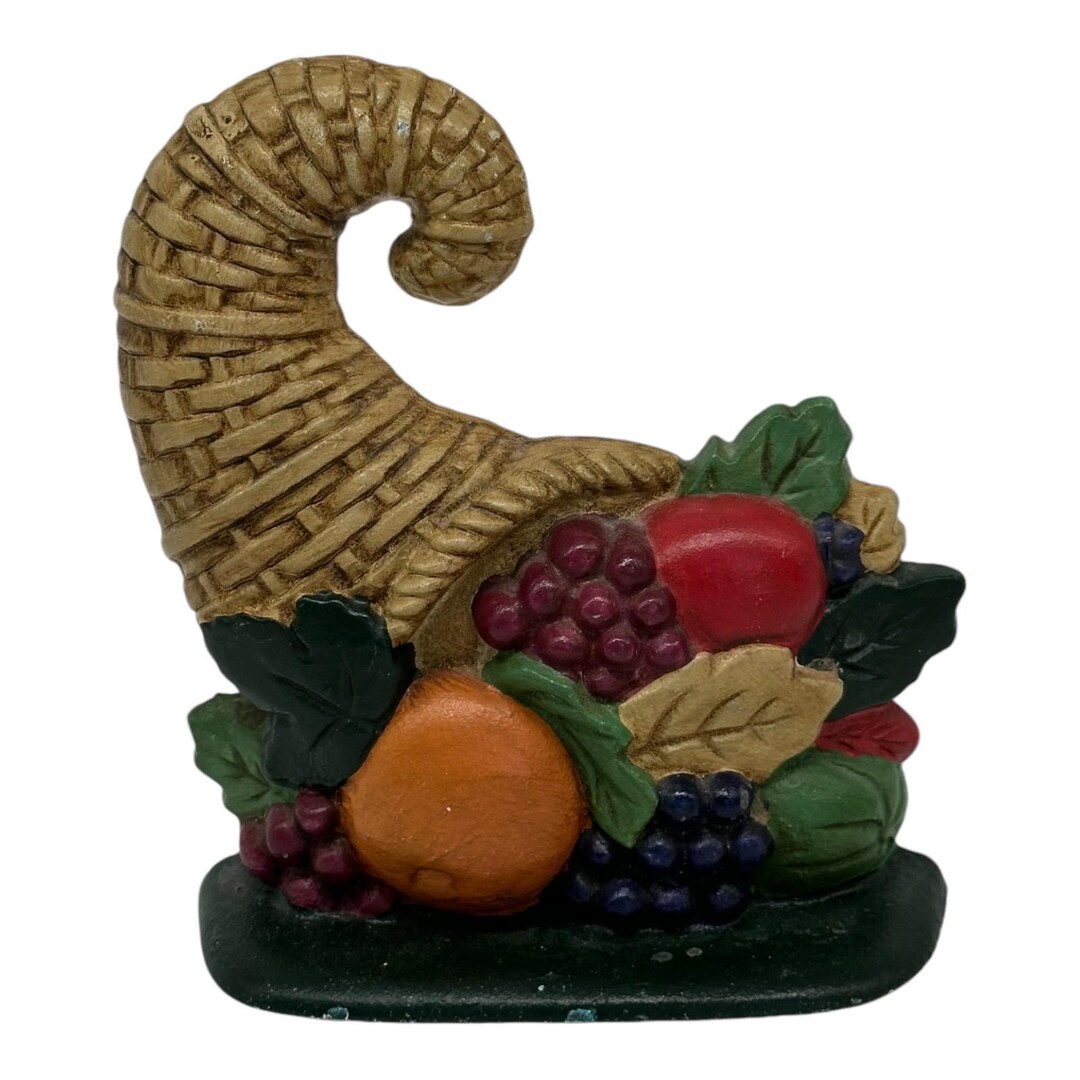 Vintage Cast Iron Door Stopper Cornucopia Basket With Fruit ...