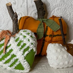 NEW Chenille Pumpkins Handmade Fabric Set of 3 Autumn Fall Halloween ...