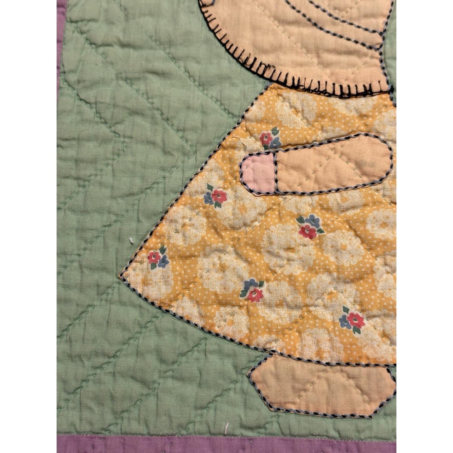 Vintage Cutter Quilt Piece 14" X 14" Sunbonnet Sue Feedsack Fabrics ...
