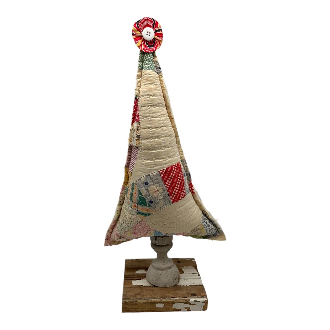 NEW Handmade Repurposed Christmas Tree Vintage Quilt Spindle Trunk Wood ...