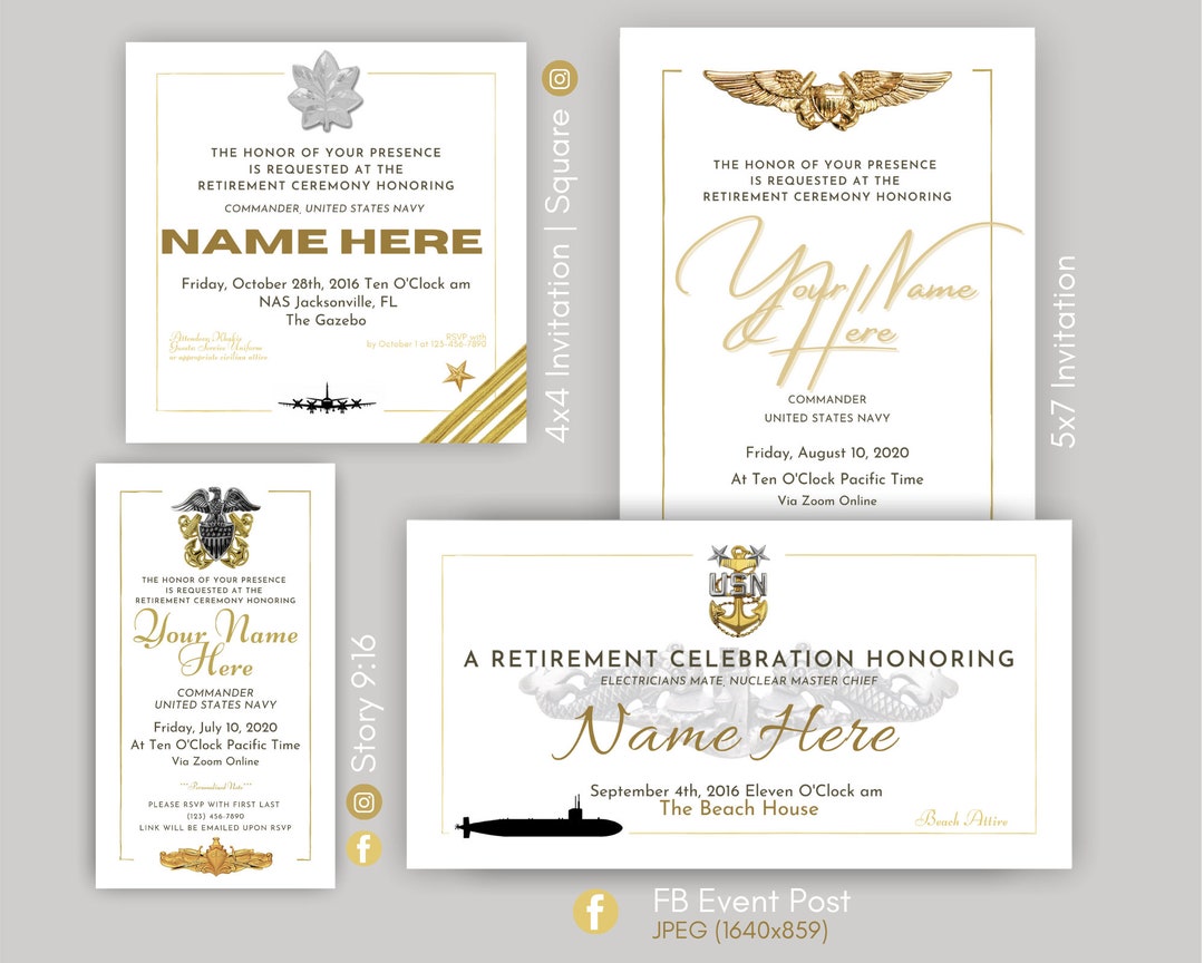 Gold Border Retirement Ceremony Invite Military Invitation PERSONALIZED ...
