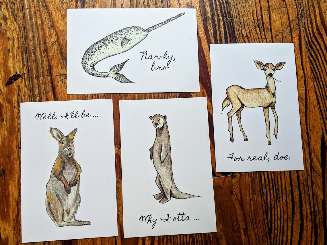 Ten Funny Animal Postcards Animal Drawings Cute Animal - Etsy