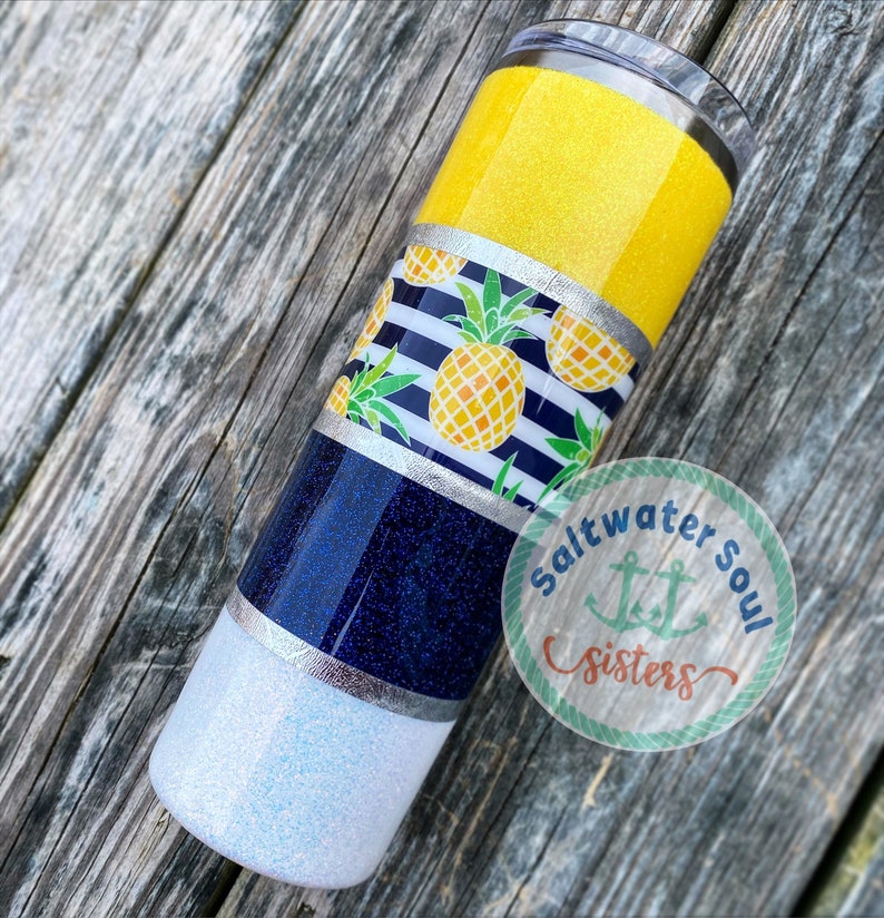 Split Striped Glitter and Print Skinny Tumbler - Etsy