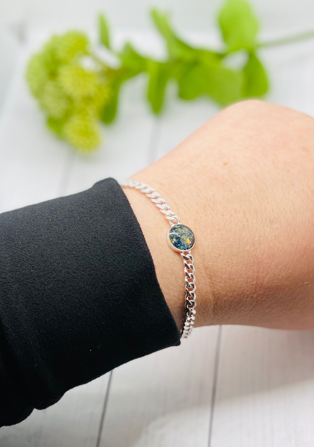 Sterling Silver 10mm Round Cremation Bracelet, Chain Bracelet for Ashes ...