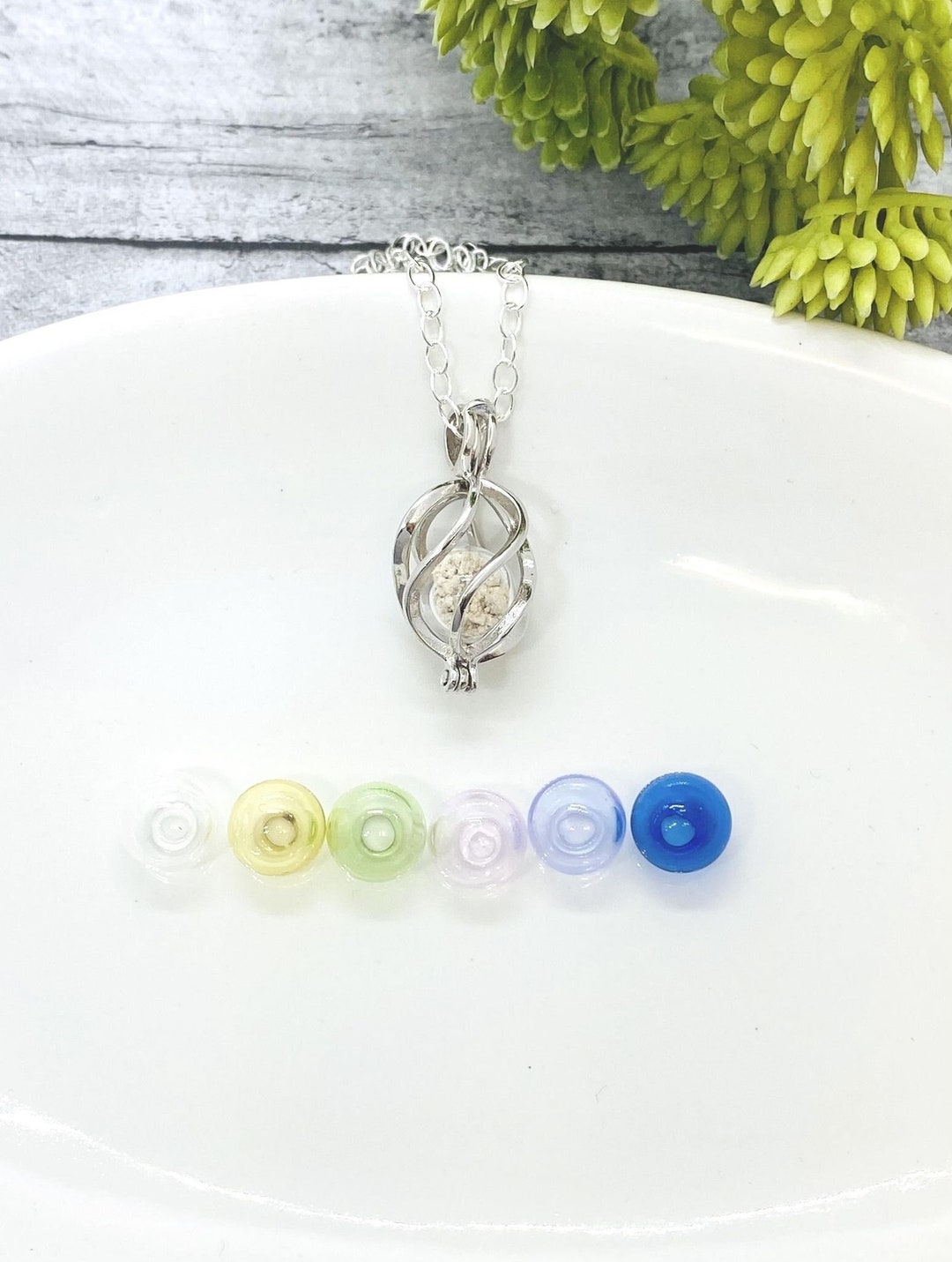 Sterling Silver Twist Cage Cremation Necklace, Glass Orb Locket for ...