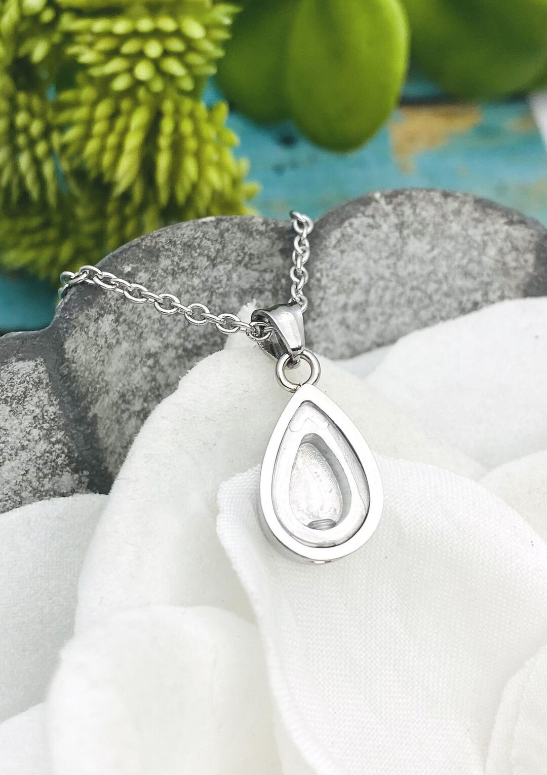 SET! Teardrop Cremation Locket Urn Necklace & Ring Set, Clear Glass ...