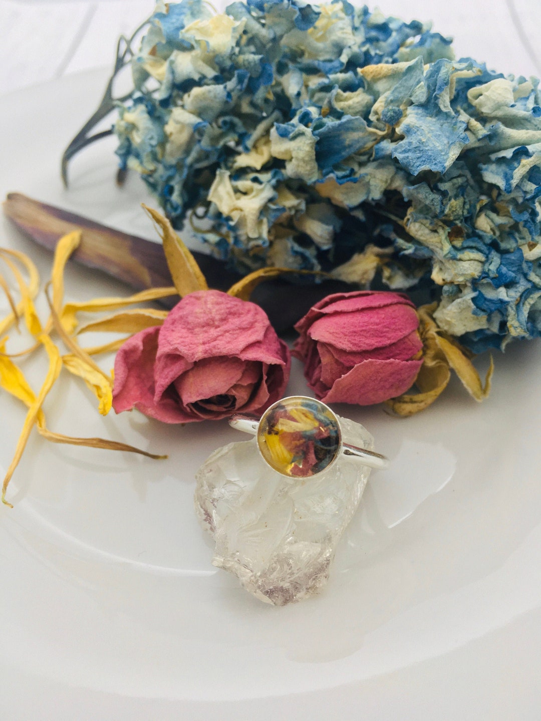 Dried Flower Memorial Ring, Funeral Flower Jewelry, Wedding Flower Ring ...