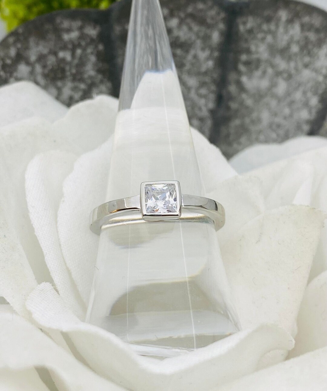 Square Cut Cremation Ring, Sterling Silver Ring With Ashes, Memorial ...