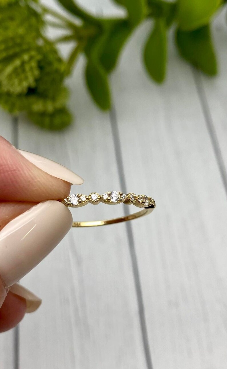 14K Solid Gold Cremation Ring, Dainty Half Band Memorial Ring With ...