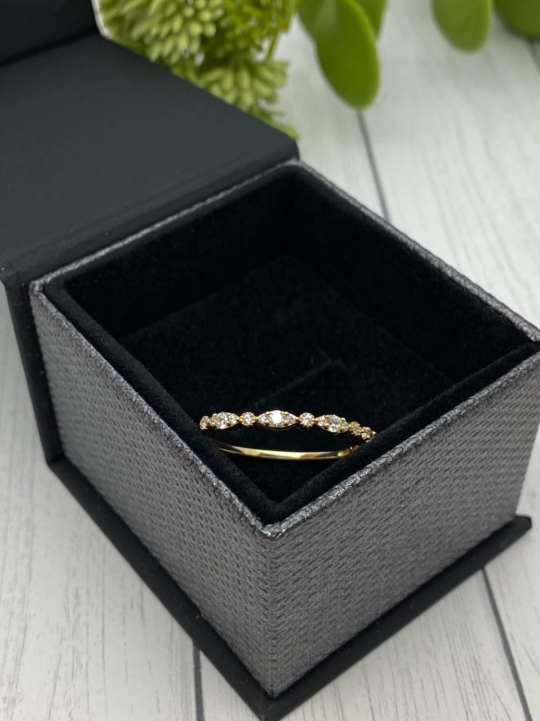 14K Solid Gold Cremation Ring, Dainty Half Band Memorial Ring With ...