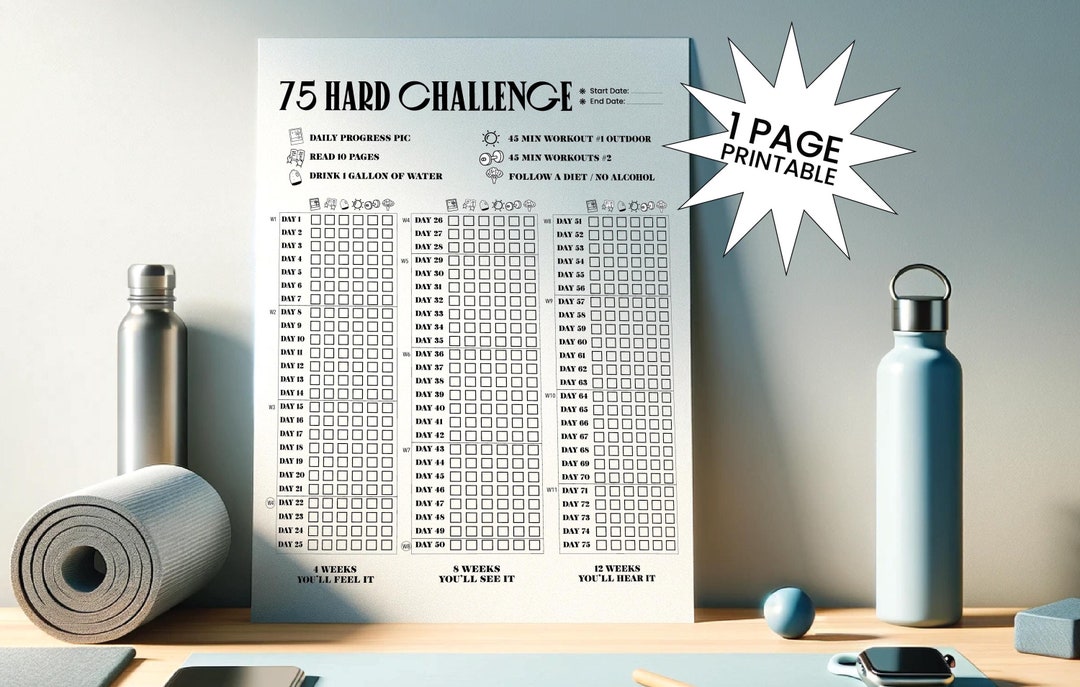 75 Hard Challenge Printable PDF, 75 Hard Tracker, 75 Hard Checklist, 75 ...