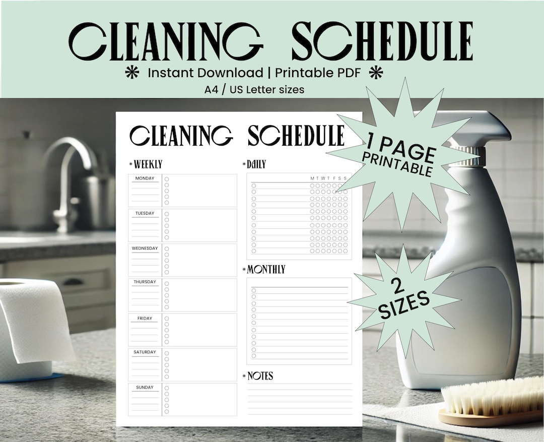 Monthly Cleaning Schedule Printable PDF, Daily Weekly Monthly Tasks ...