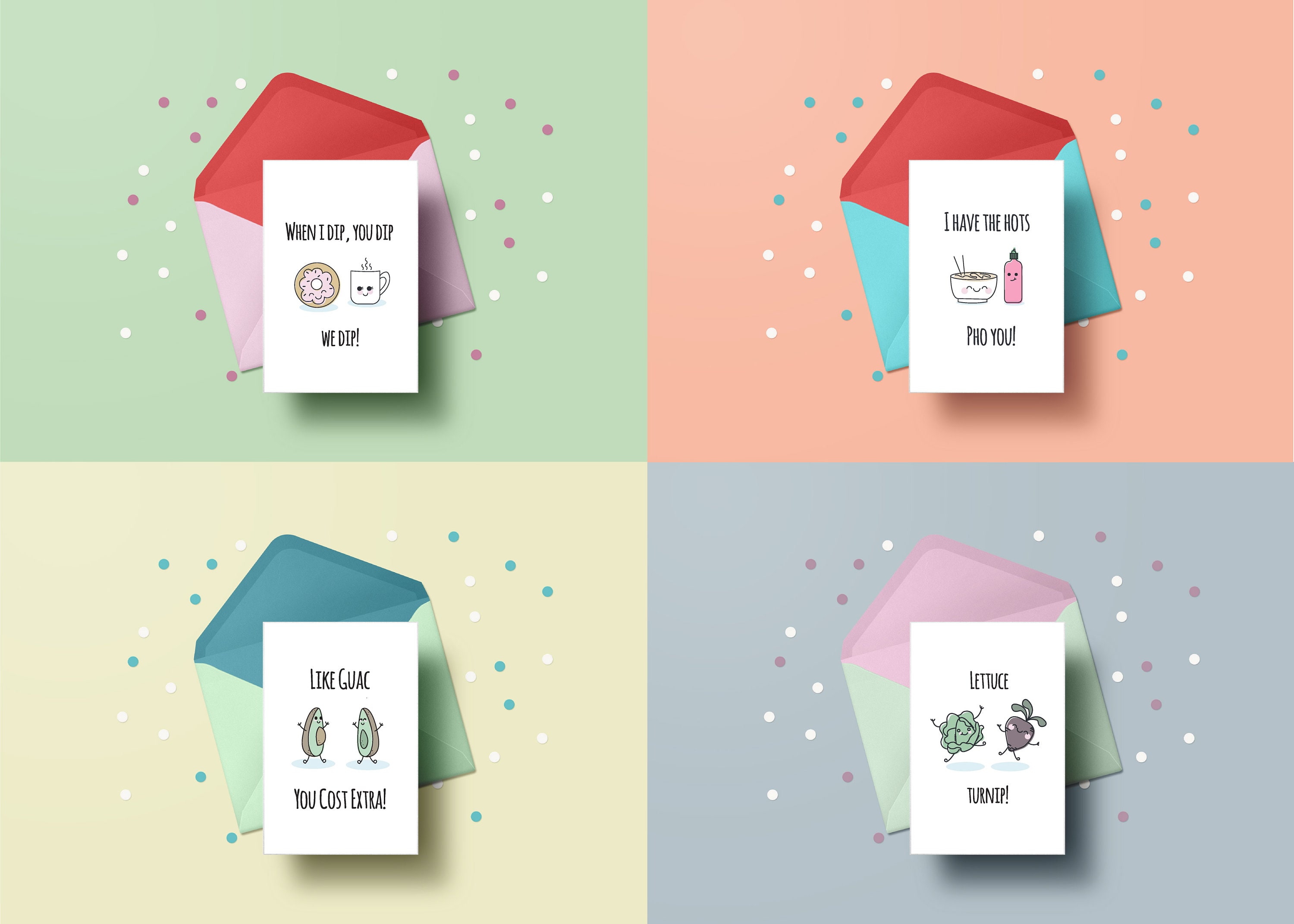 Cute Food Greeting Cards Four Pack - 5.5 X 8.5 Instant Download - Etsy ...