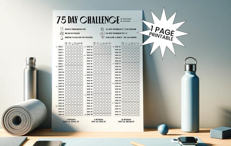75 Day Challenge Tracker, Habit & Goal Checklist (printable PDF) - Etsy