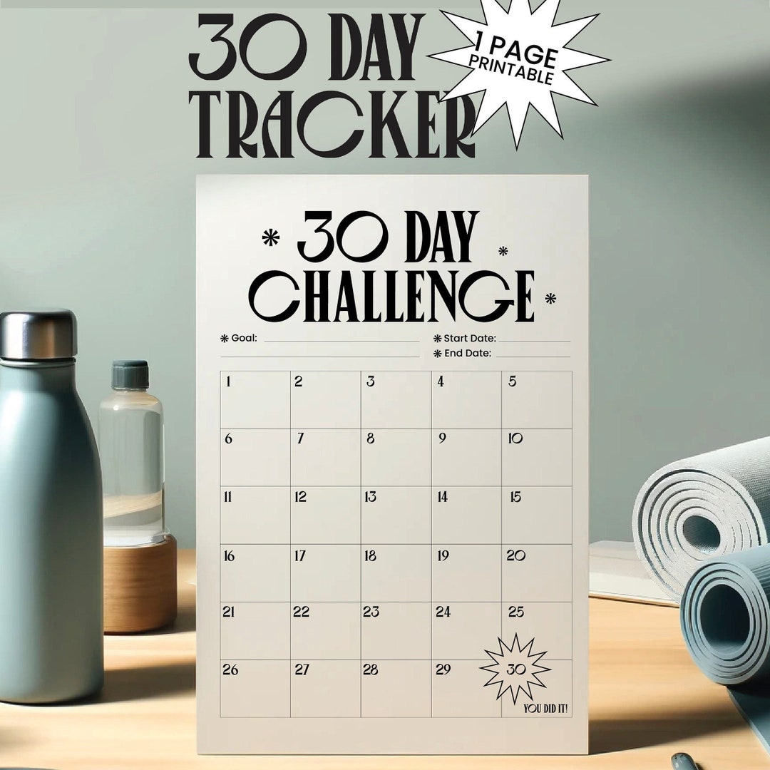30-day Goal Habit Tracker Download, 30-day Challenge Printable, Digital ...