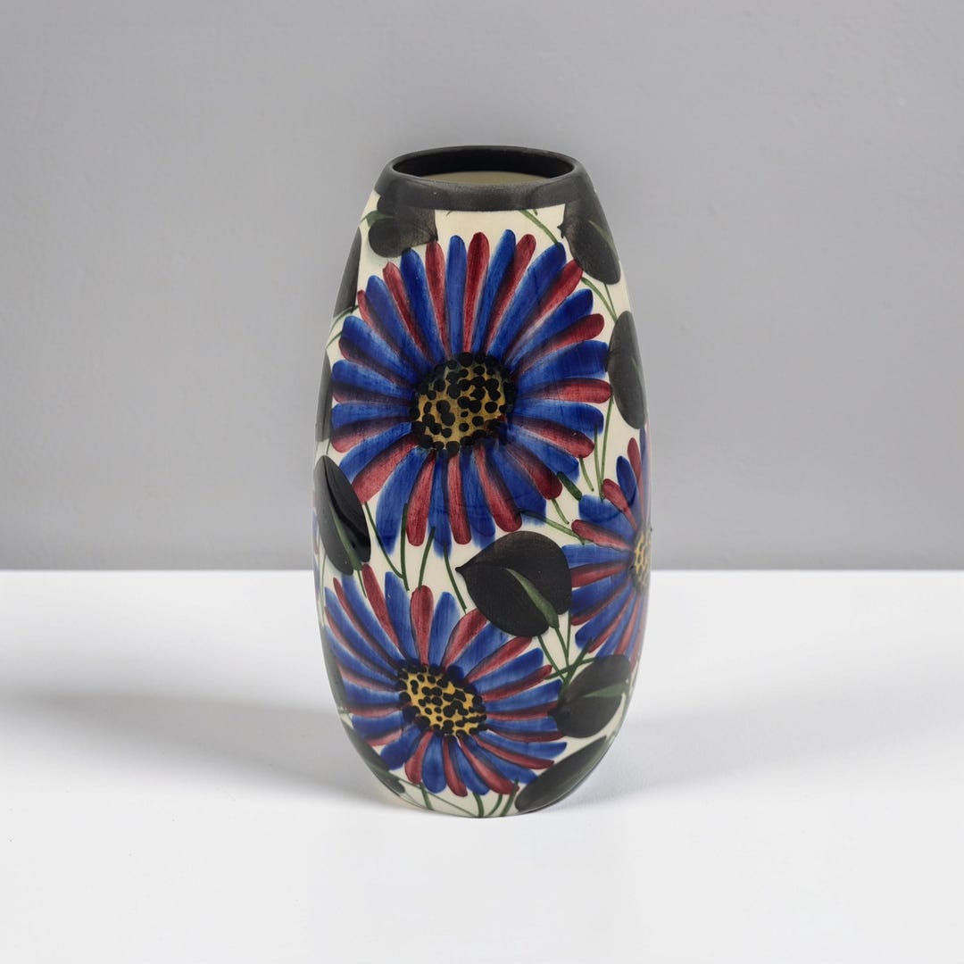 Refined Art Deco Floral Vase | Carstens Elmshorn | Hand Painted German ...