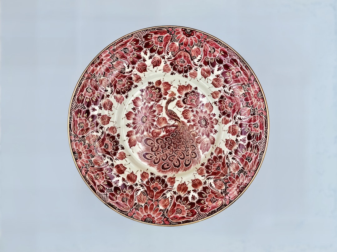 Regina Delft Red Wall Plate Peacock Holland 1950s Wall Plate 42 Cm Hand ...