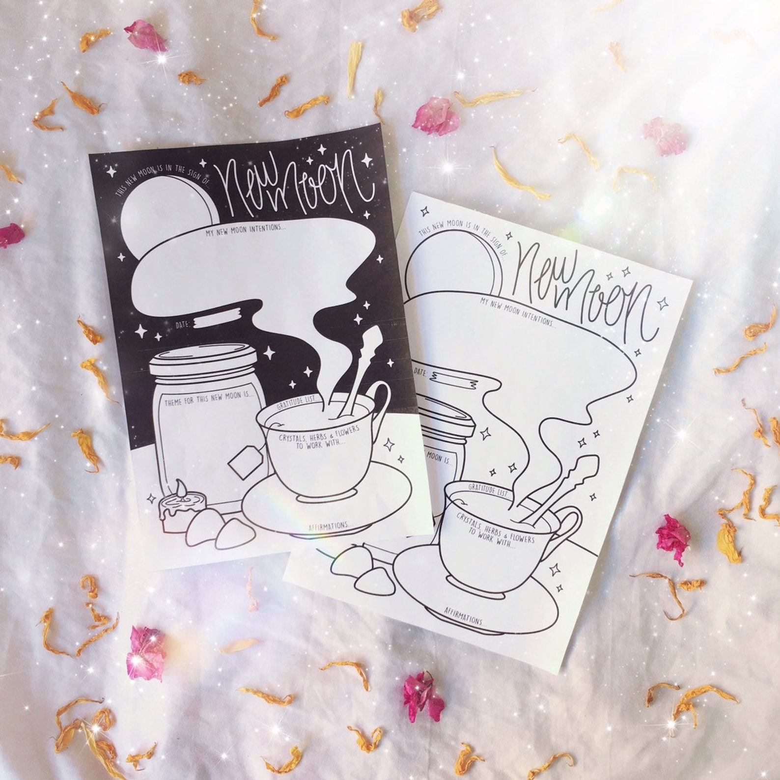 NEW MOON Intentions 2 // Worksheet // Colouring Page // A4 Printable ...