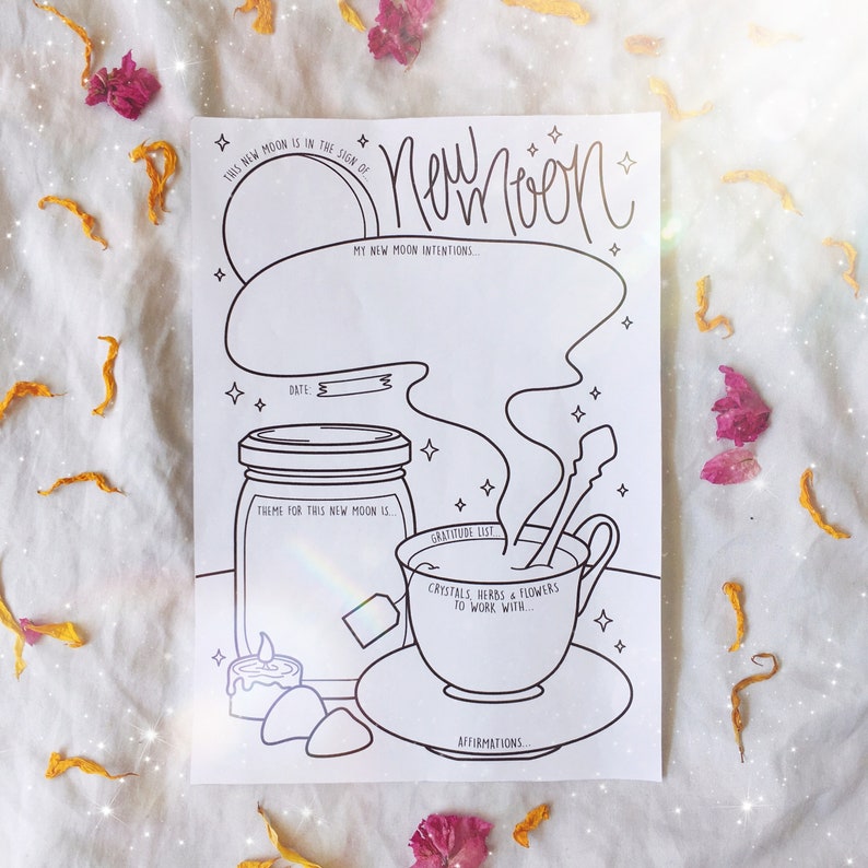 NEW MOON Intentions 2 // Worksheet // Colouring Page // A4 Printable ...