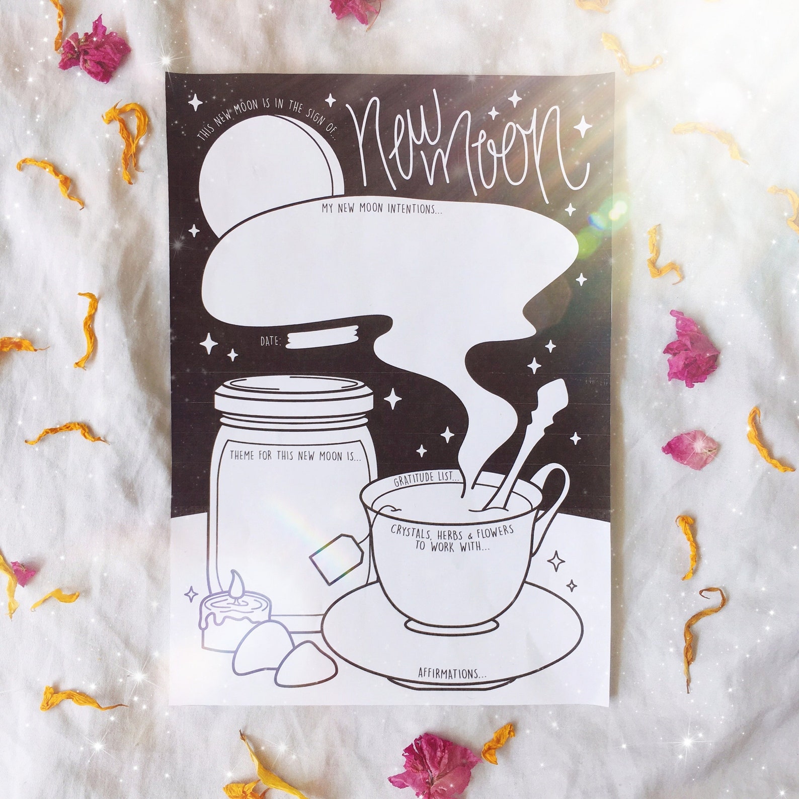 NEW MOON Intentions 2 // Worksheet // Colouring Page // A4 Printable ...