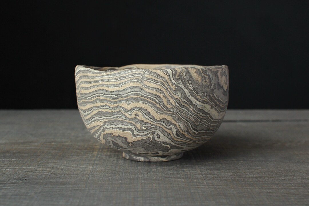 Agateware Tea Bowl, Gray Nerikomi Chawan - Etsy