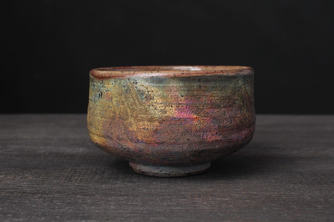 Yellow and Copper Chawan, Raku Tea Bowl - Etsy