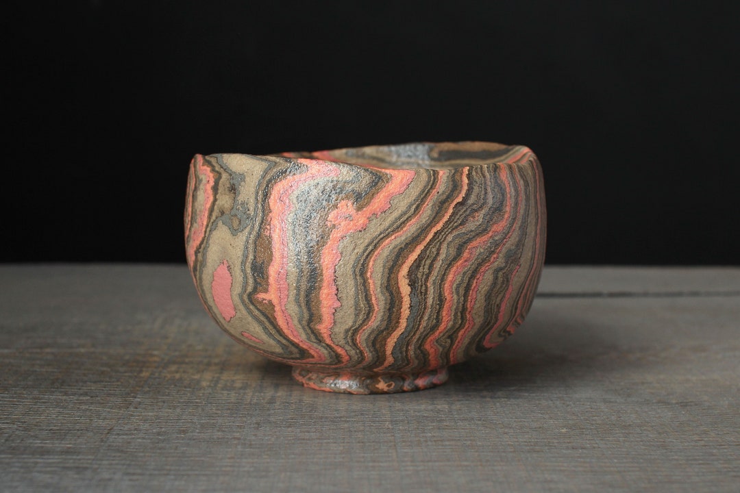 Agateware Tea Bowl, Green and Red Nerikomi Chawan - Etsy