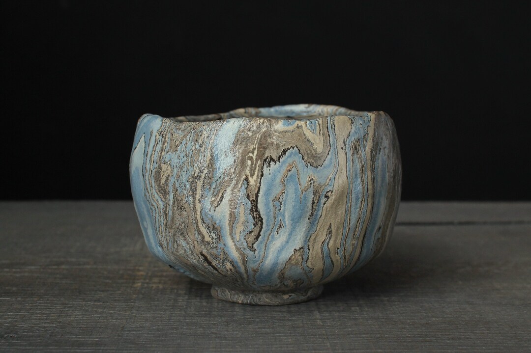 Agateware Tea Bowl, Blue and Beige Nerikomi Chawan - Etsy