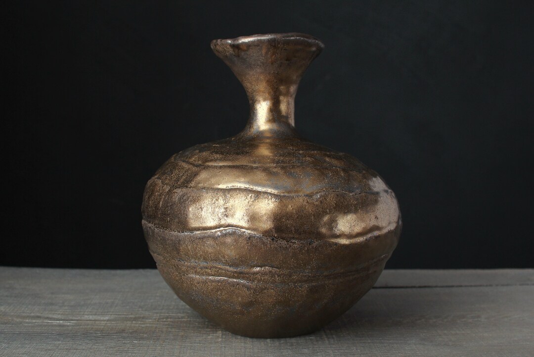 Gold Stoneware Vase, Corded Ware Vase - Etsy